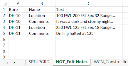 Excel Import File Format - Single and Multiple Boreholes