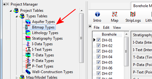 Opening the Project's Bitmap Types Table